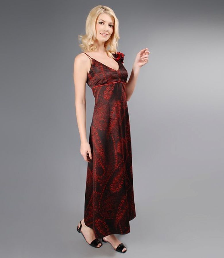 Elastic long satin dress with straps print - YOKKO