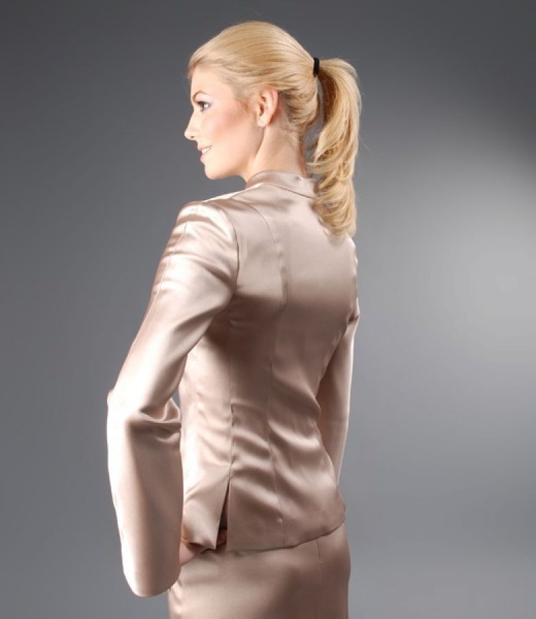 Sacou din saten elastic bej-auriu beige-gold - YOKKO