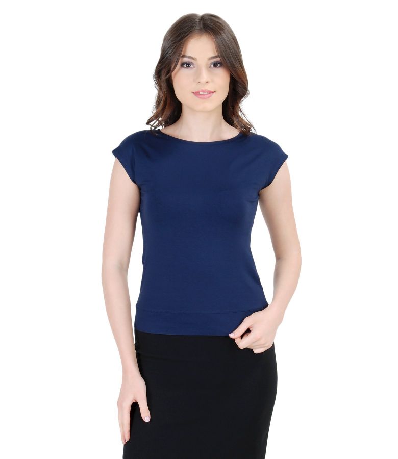 Jersey t-shirt with cap sleeves dark blue - YOKKO