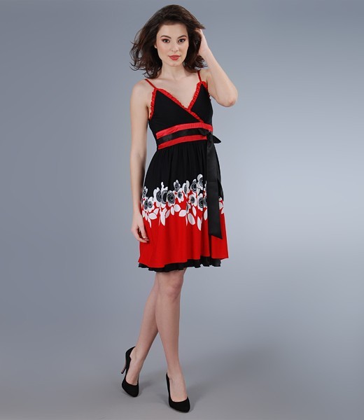 Print jersey dress with furbelow print - YOKKO