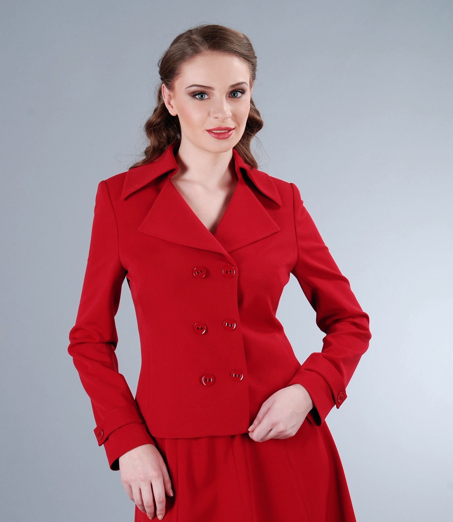 Red office jacket with stone collar red - YOKKO
