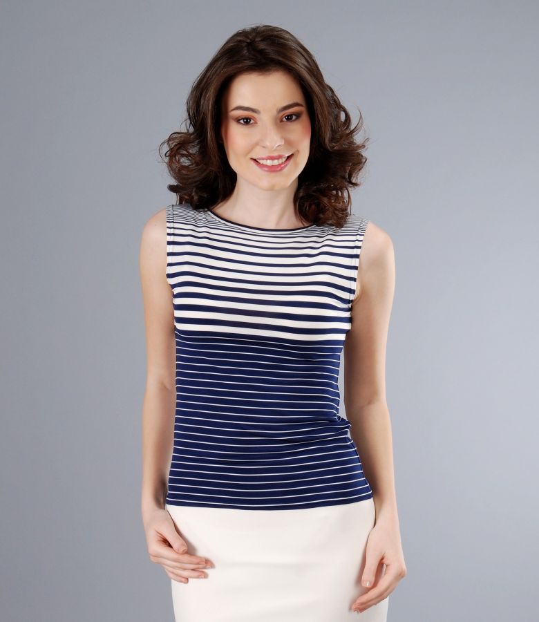 Printed jersey t-shirt with boat neck-cut dark blue - YOKKO