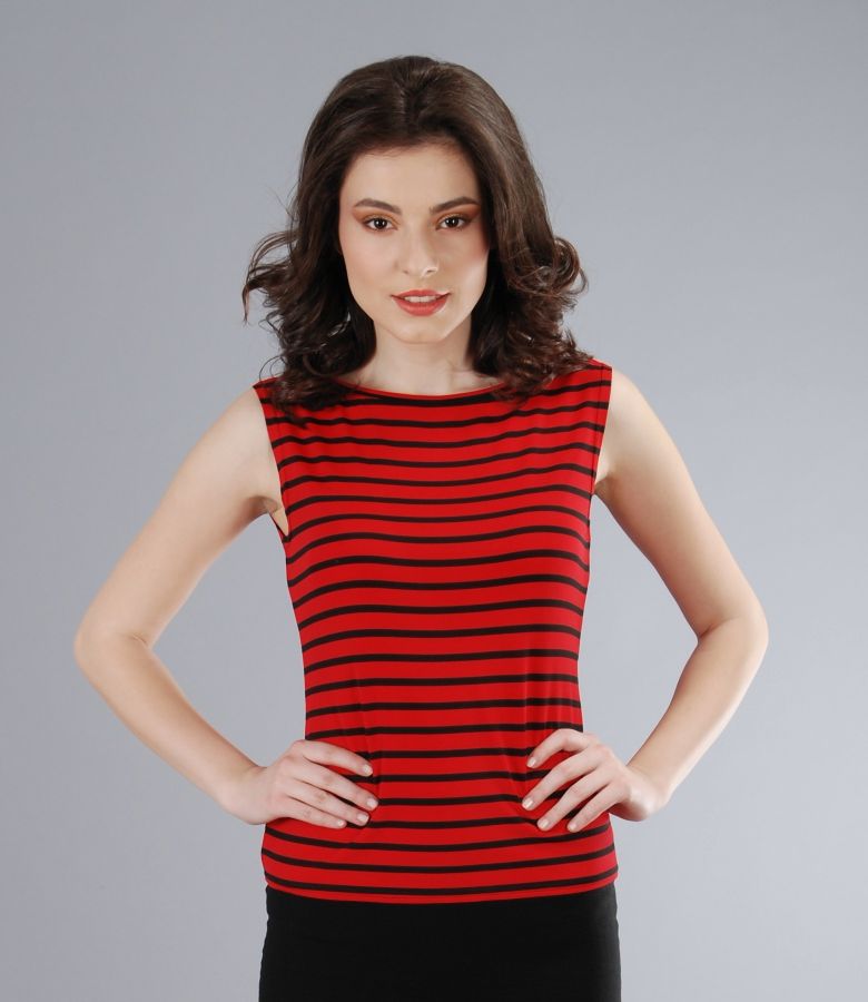 Printed jersey t-shirt with boat neck-cut red - YOKKO