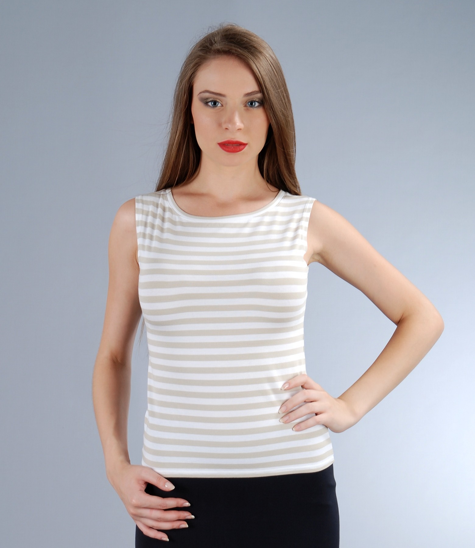 Printed jersey t-shirt with boat neck-cut white-beige - YOKKO