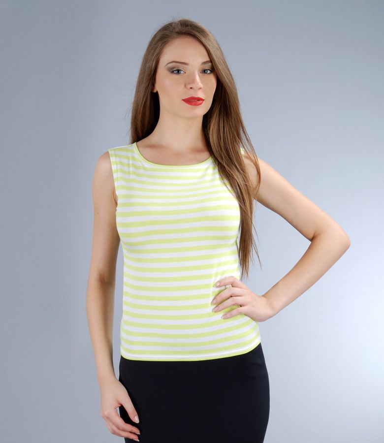 Printed jersey t-shirt with boat neck-cut white-green - YOKKO