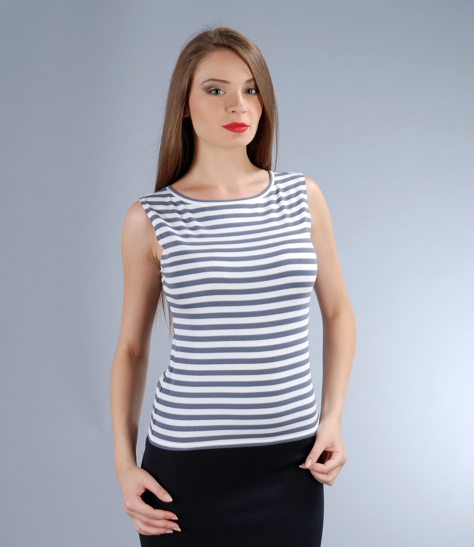 Printed jersey t-shirt with boat neck-cut white-grey - YOKKO