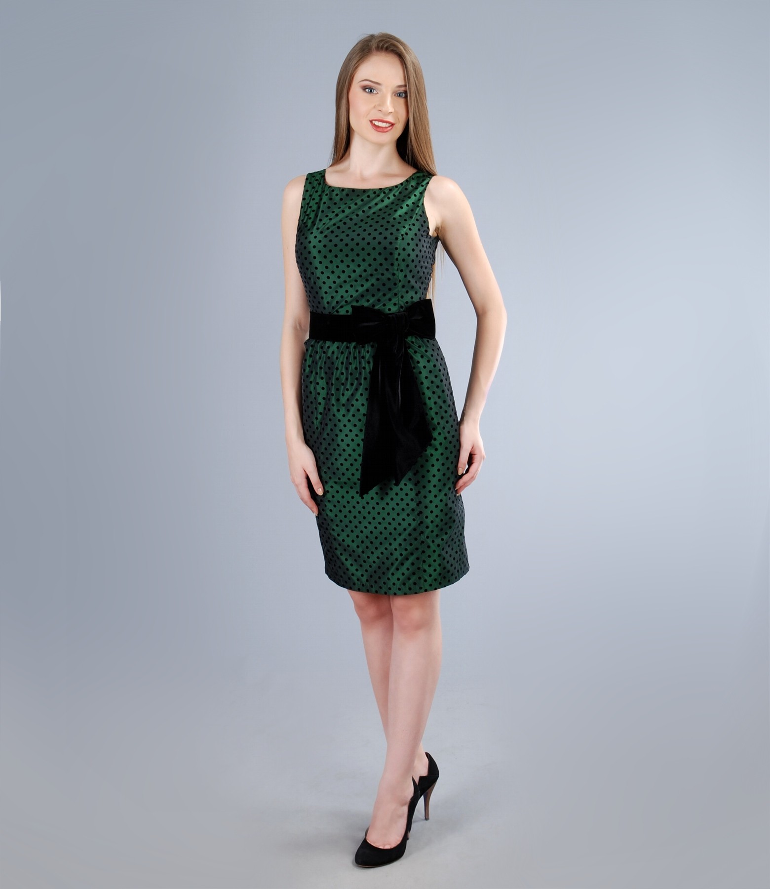 Taffeta dress with dots and velvet cord - YOKKO