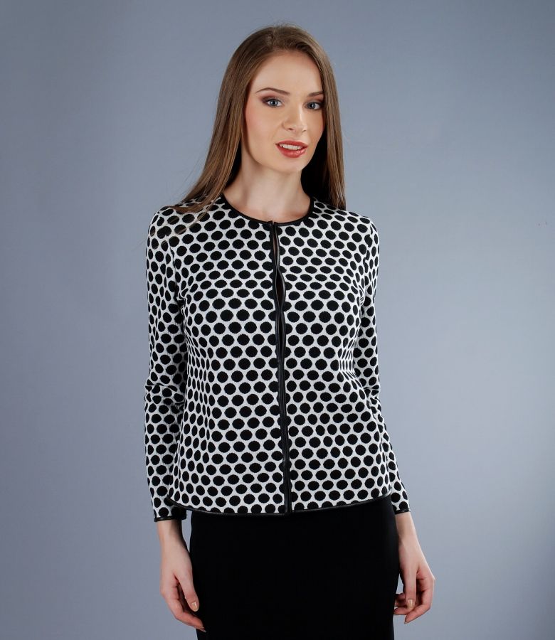 Thick embroidered elastic jersey jacket white-black - YOKKO