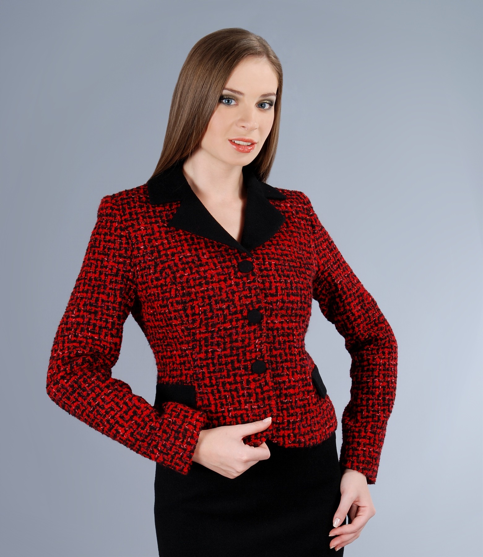 Multicoloured jacket from loops with wool red - YOKKO