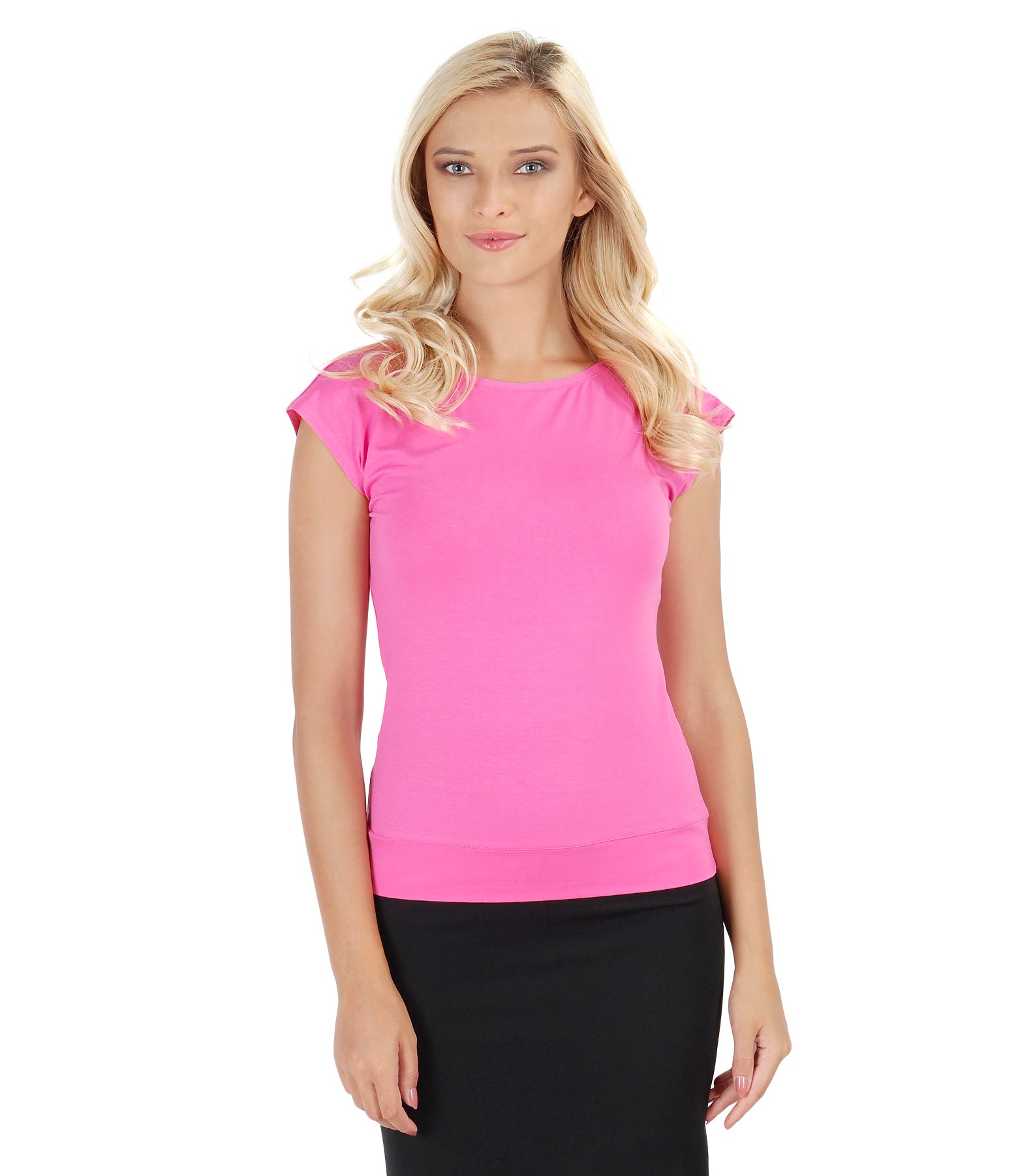 Jersey t-shirt with cap sleeves cyclamen - YOKKO