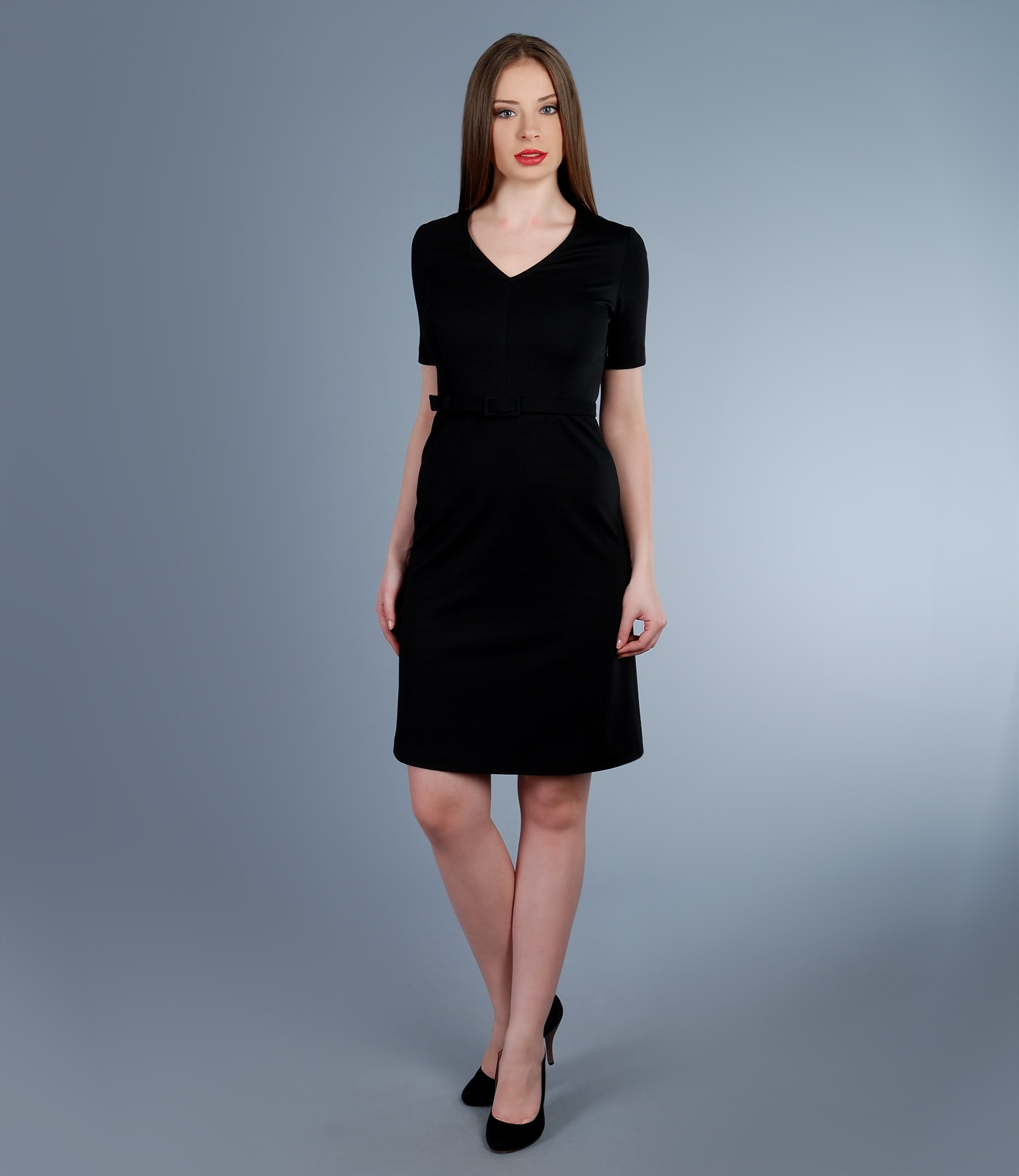 Elastic jersey dress with cord black - YOKKO