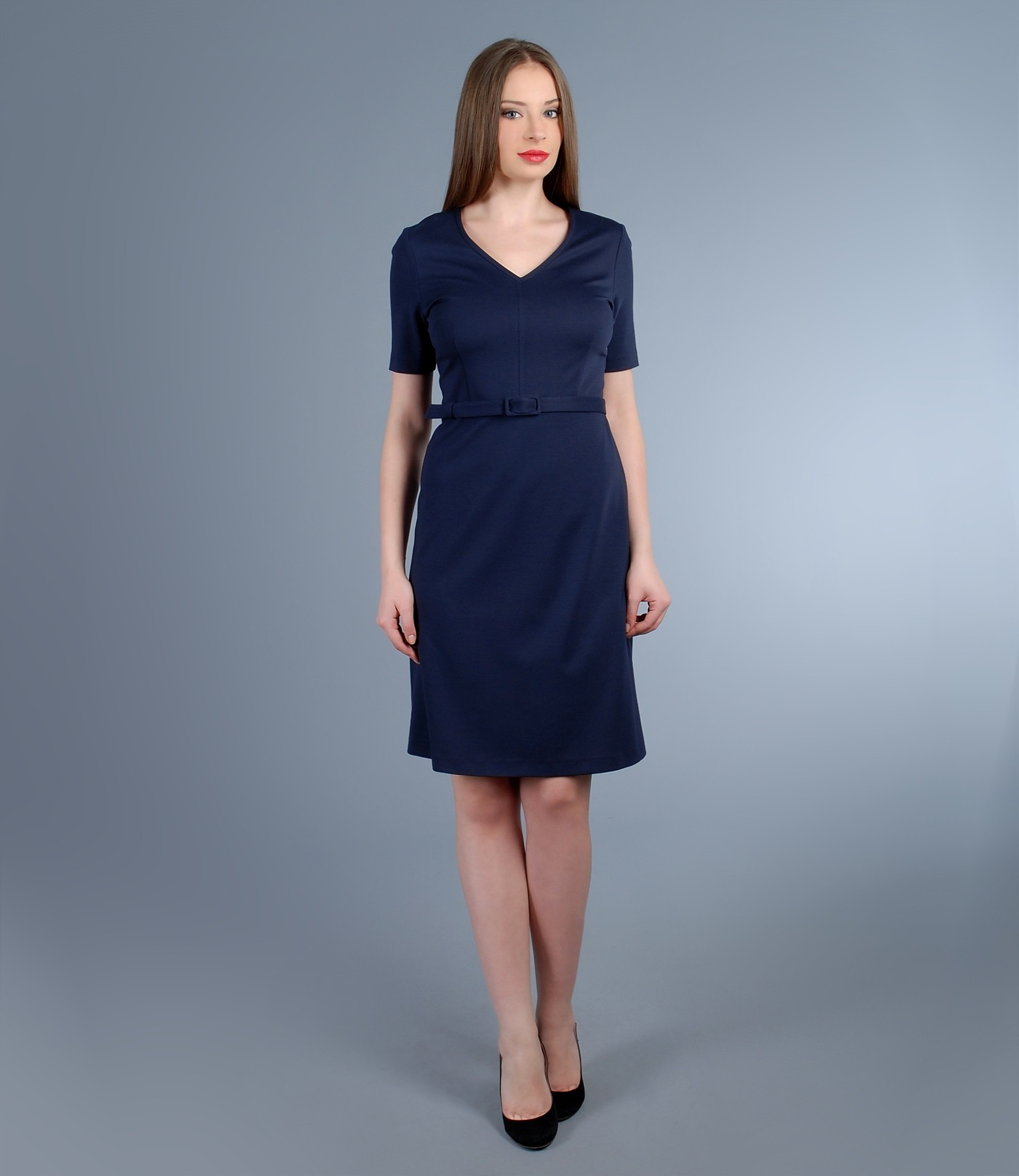 Elastic jersey dress with cord dark blue - YOKKO