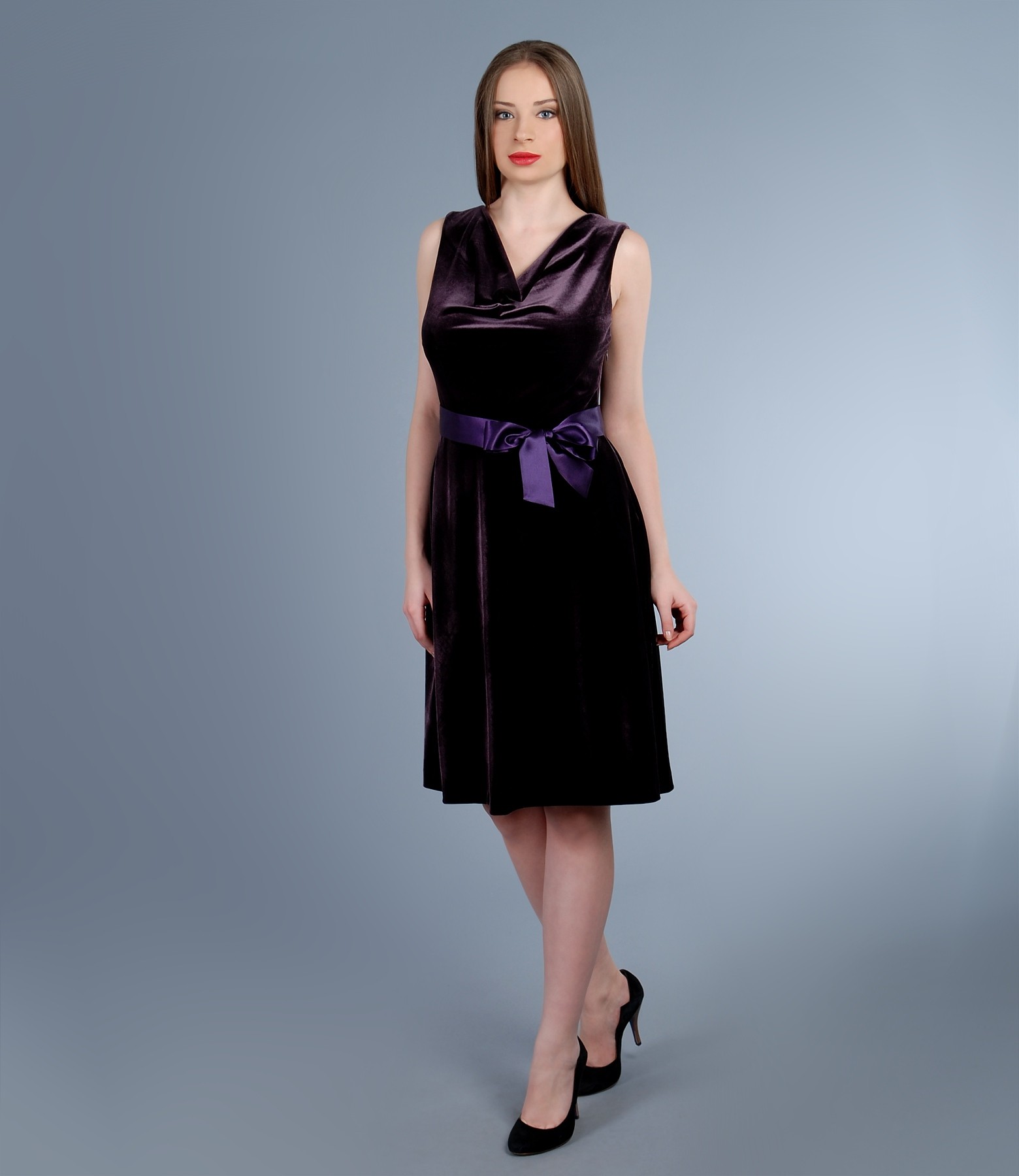 Elastic velvet dress with cord purple - YOKKO