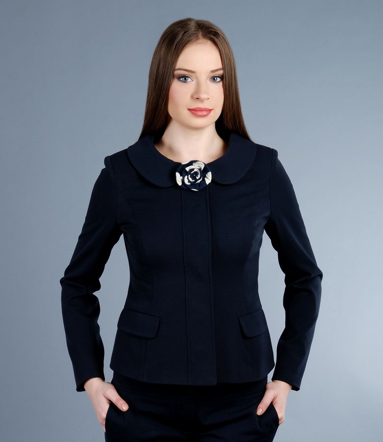 Elastic fabric jacket with flower dark blue - YOKKO