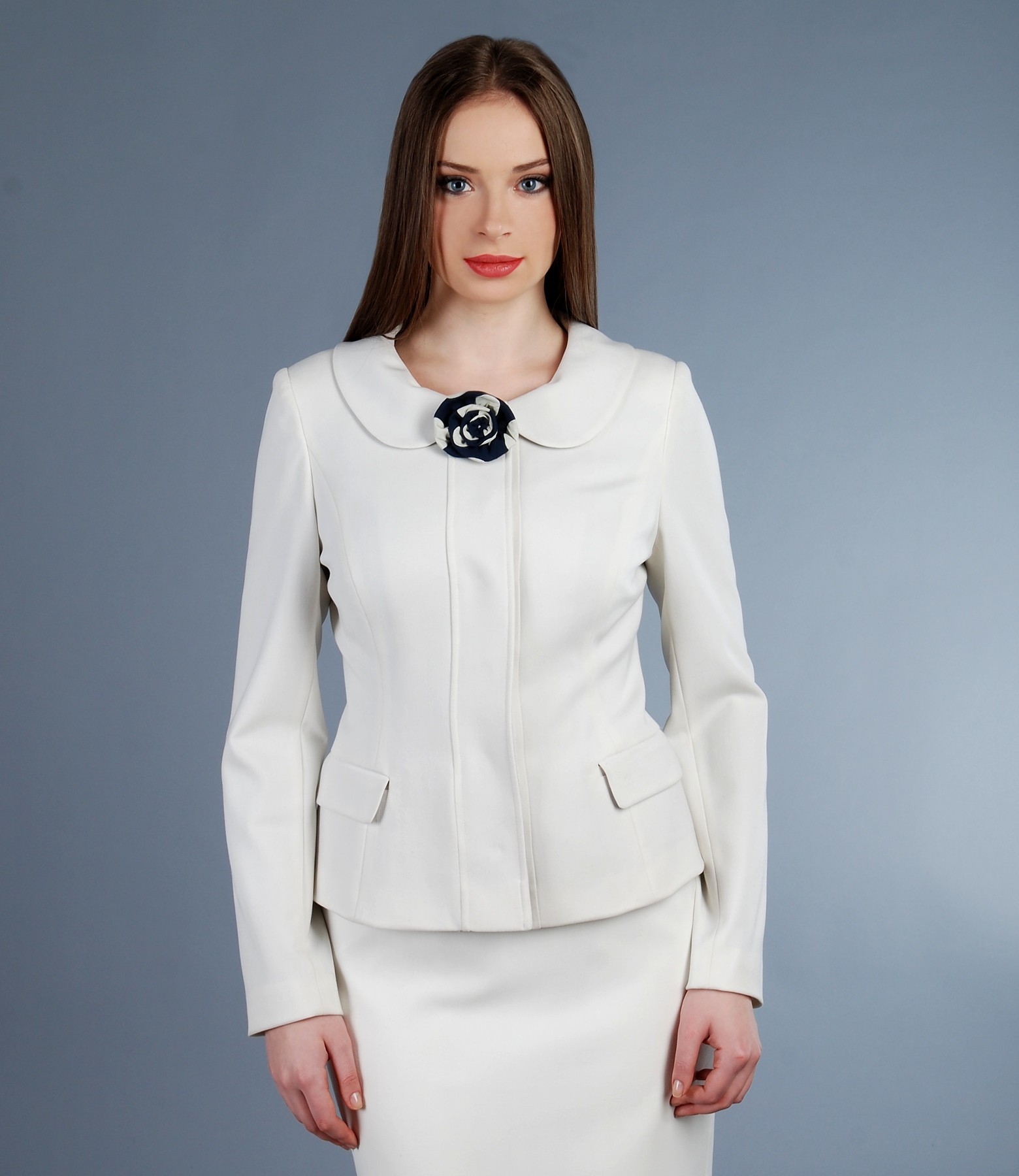Elastic fabric jacket with flower ivory - YOKKO