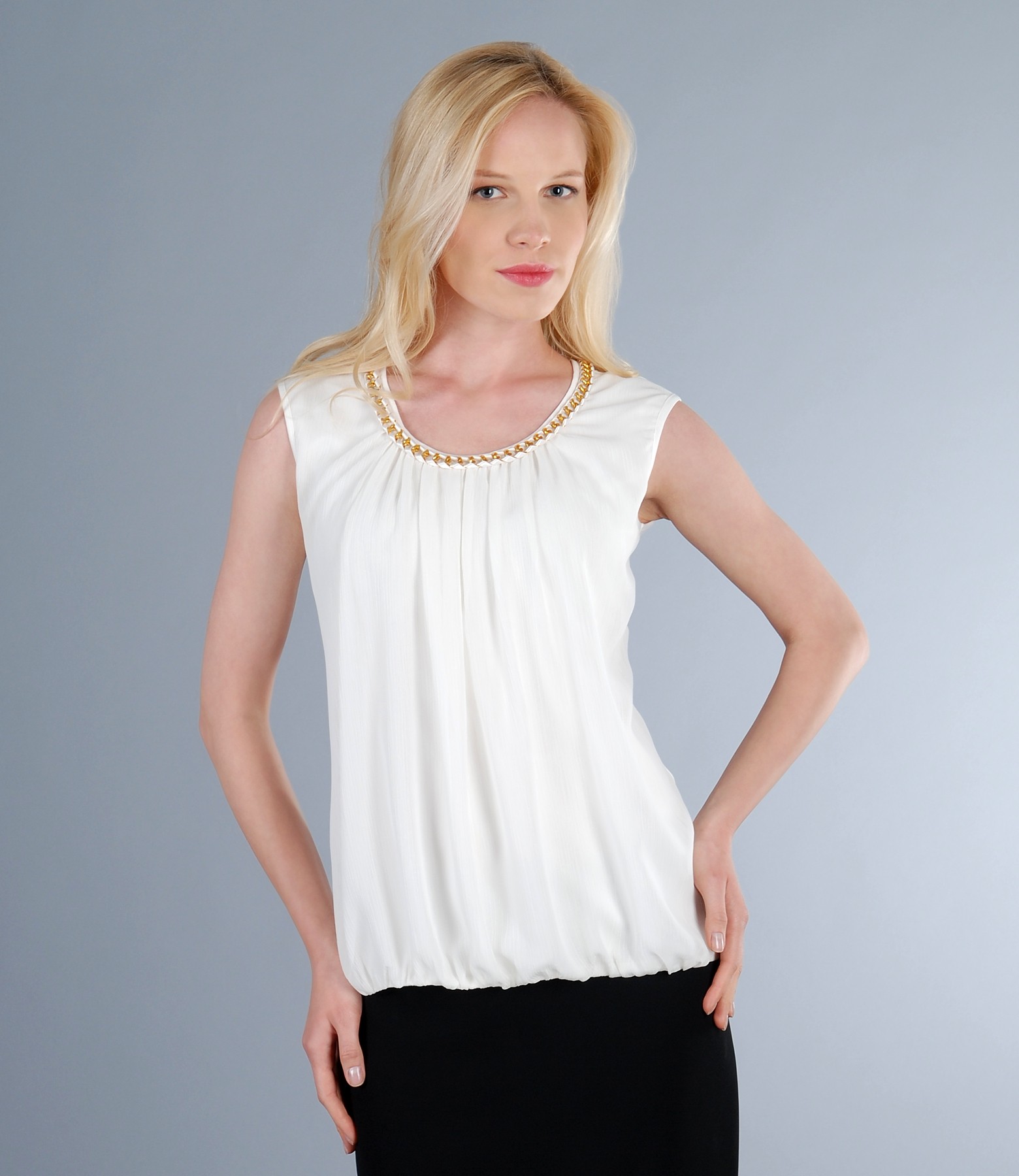 Elastic jersey blouse doubled with veil ivory - YOKKO