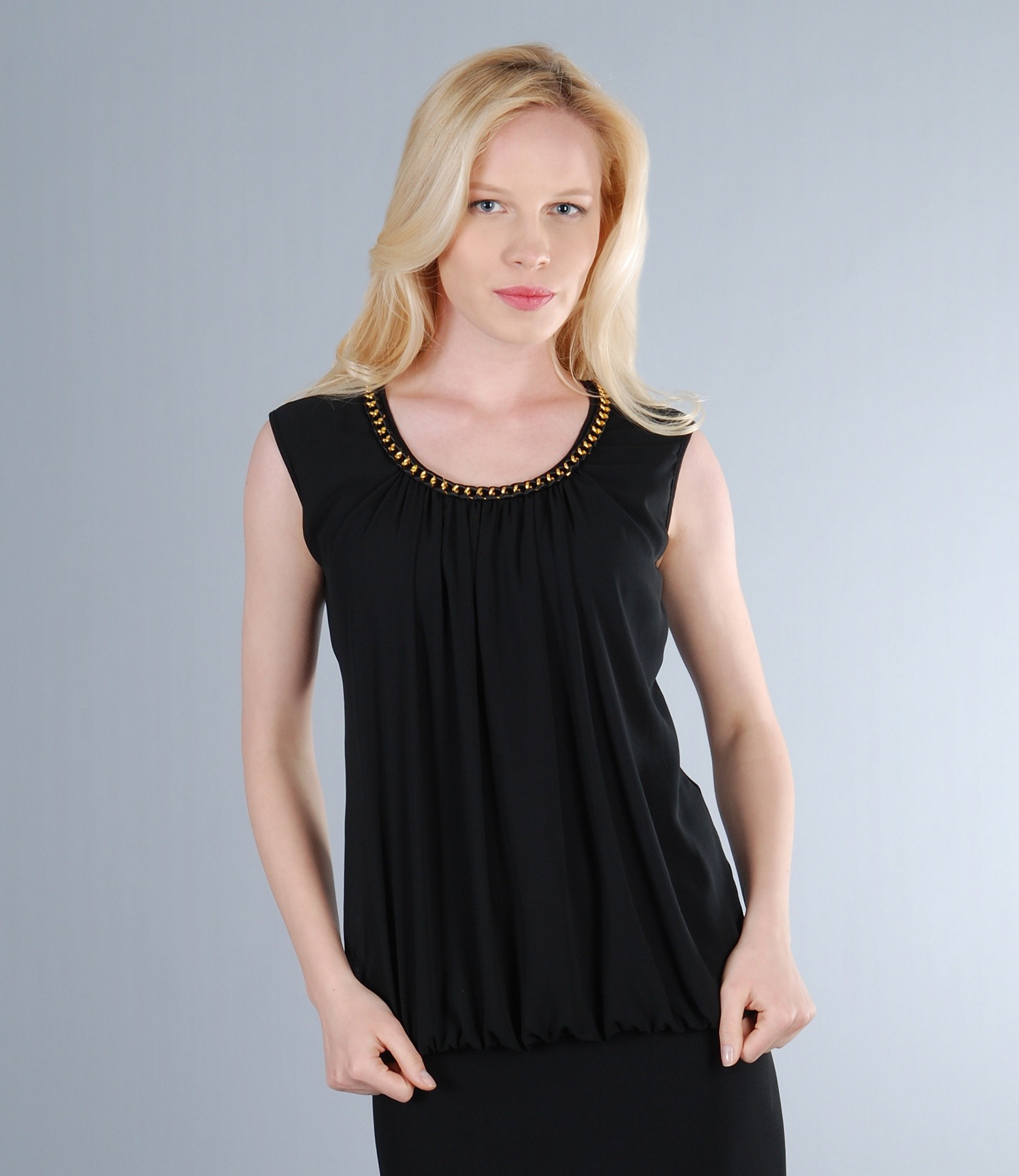 Elastic jersey blouse doubled with veil black-golden - YOKKO