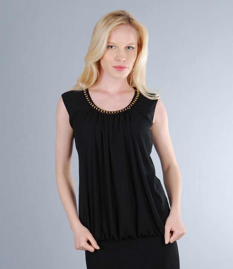 Elastic jersey blouse doubled with veil black-golden - YOKKO