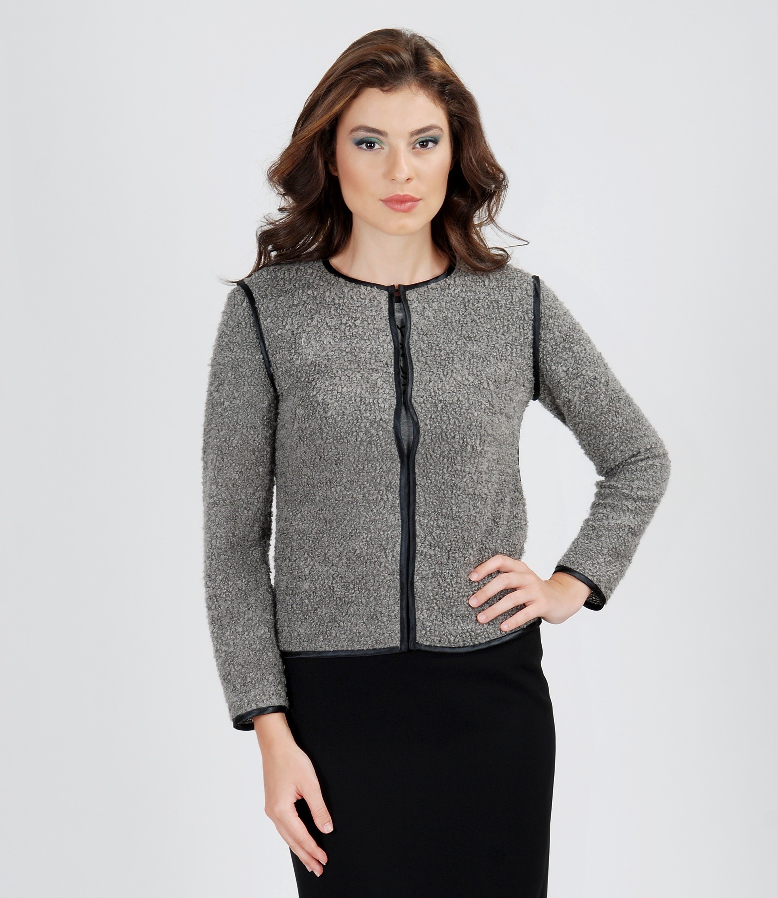 Elastic loops jacket with wool grey - YOKKO