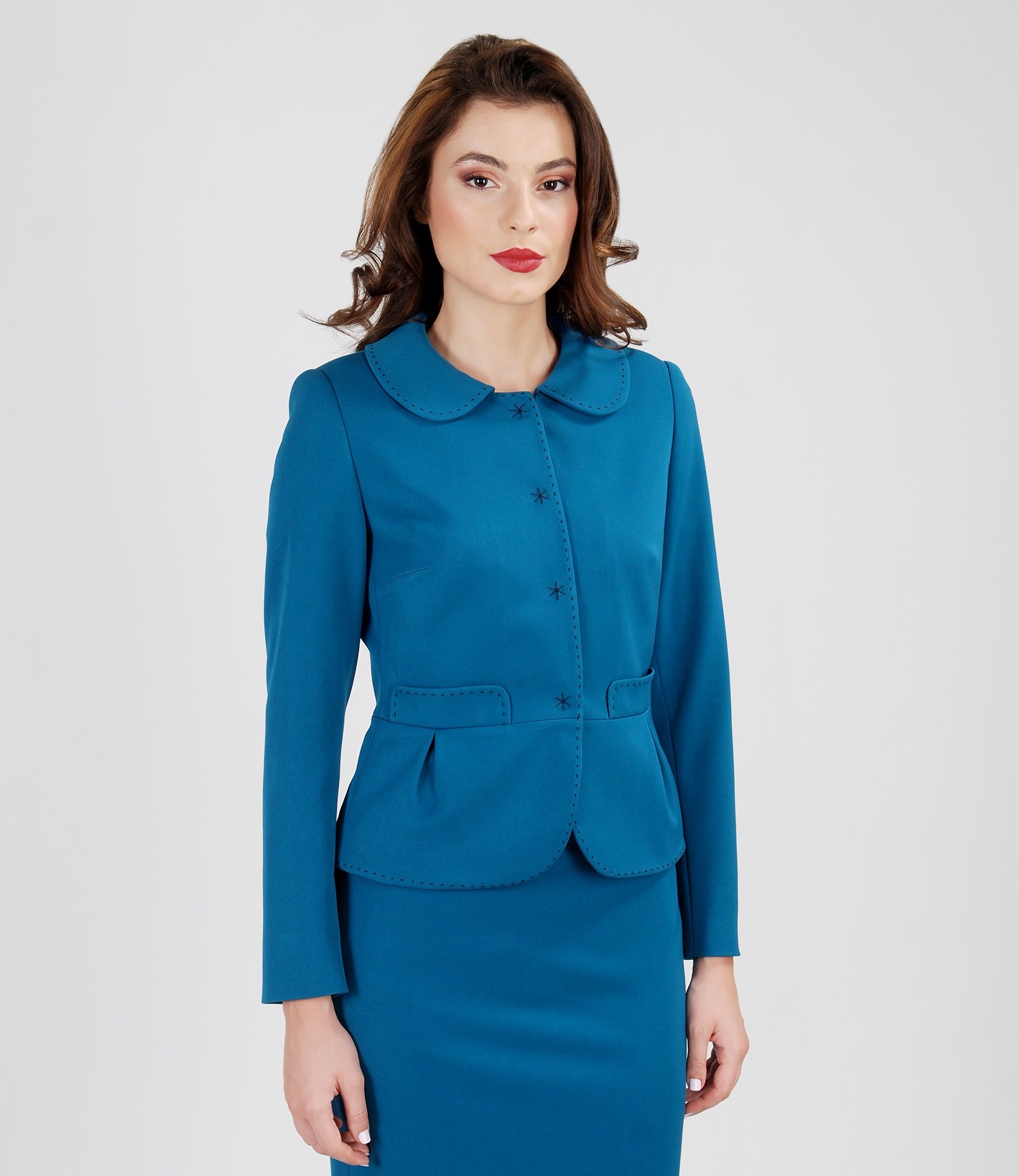 Elastic fabric jacket with contrast stitching steel blue - YOKKO