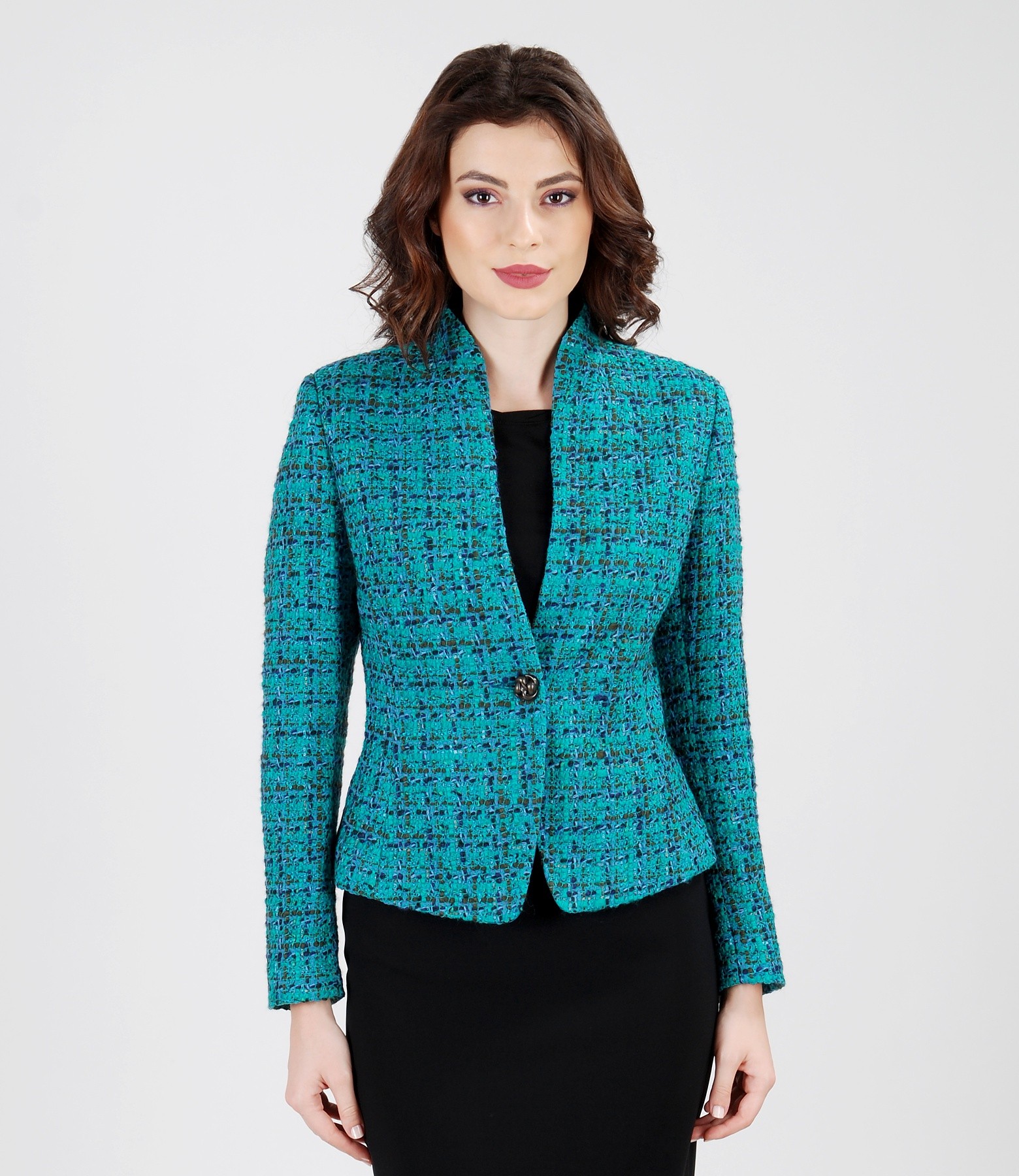 Multicolored jacket from cotton and virgin wool loops turquoise - YOKKO