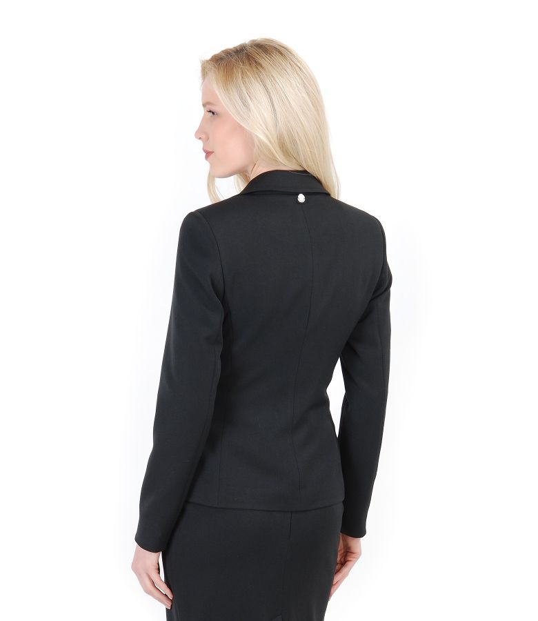 Elastic fabric office jacket with metallic zippers black - YOKKO