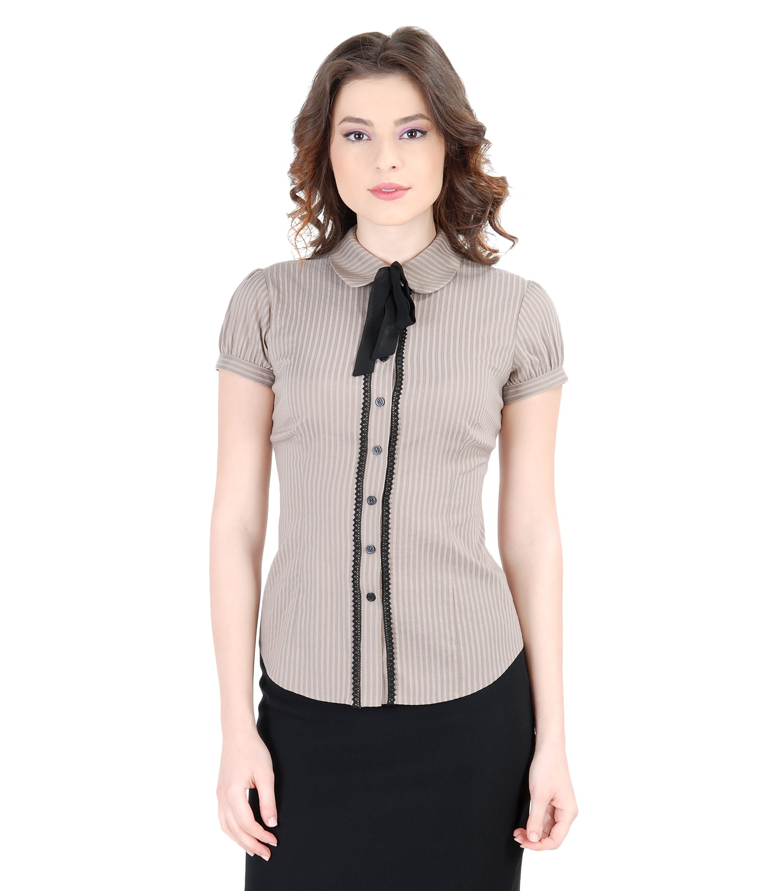 Office shirt with veil bow beige - YOKKO