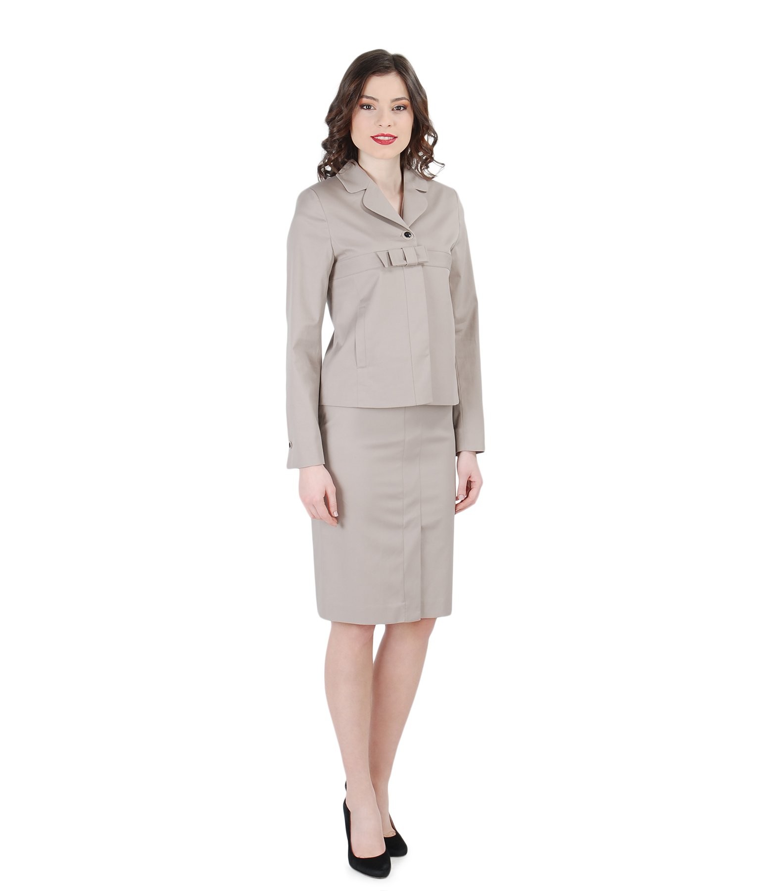 Elastic cotton office outfit with bow and pockets - YOKKO