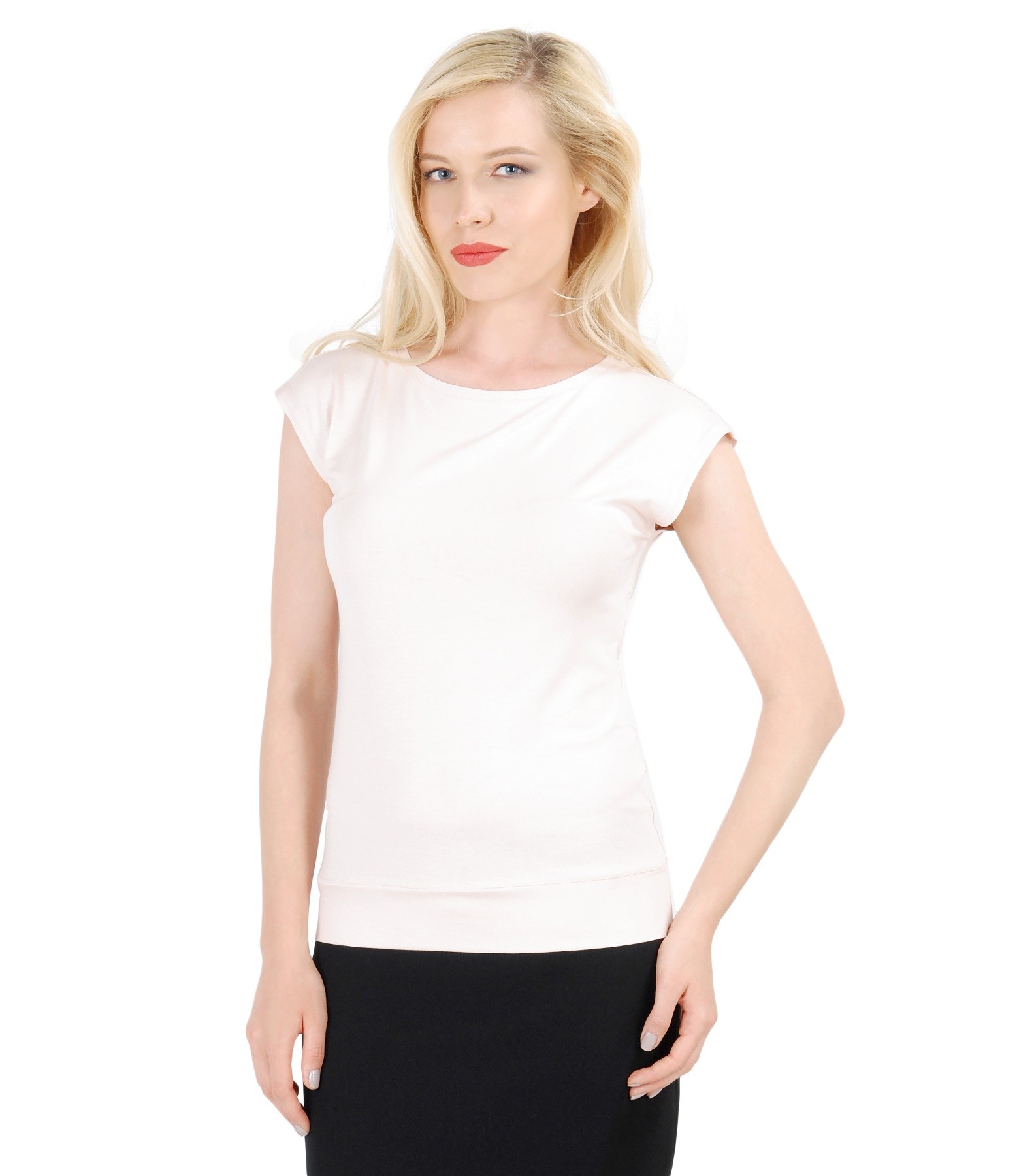 Jersey t-shirt with cap sleeves nude pink - YOKKO