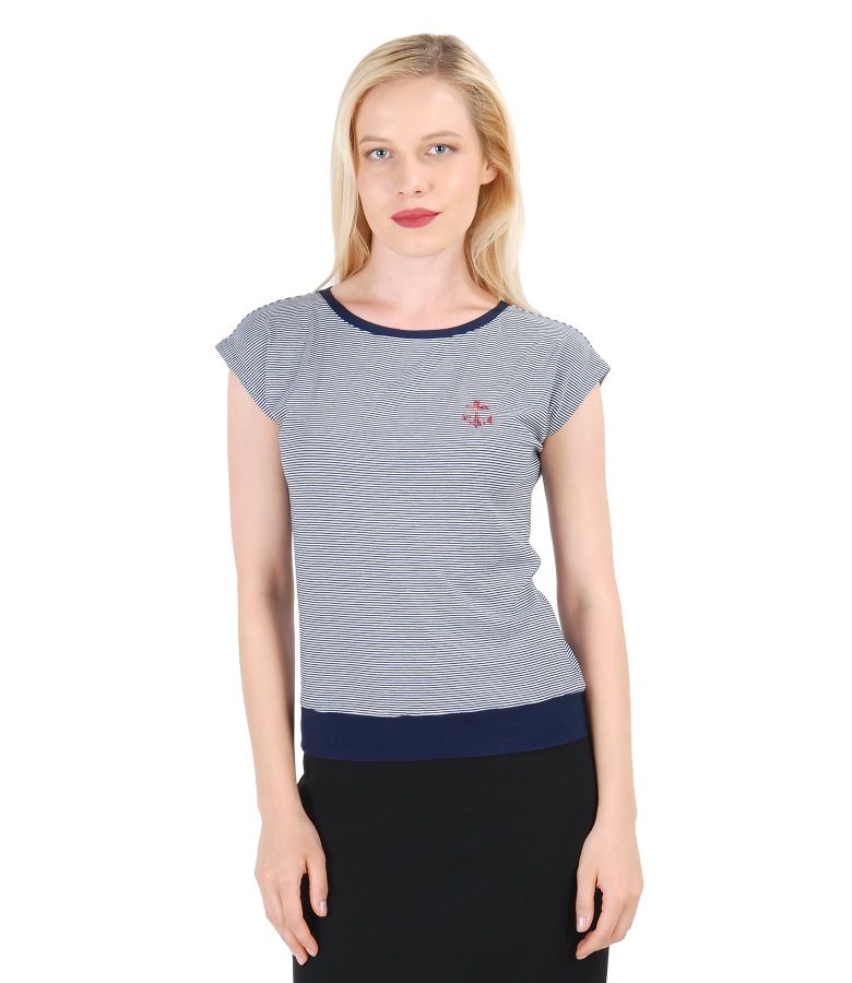 Printed jersey t-shirt with fallen shoulders white-dark blue - YOKKO