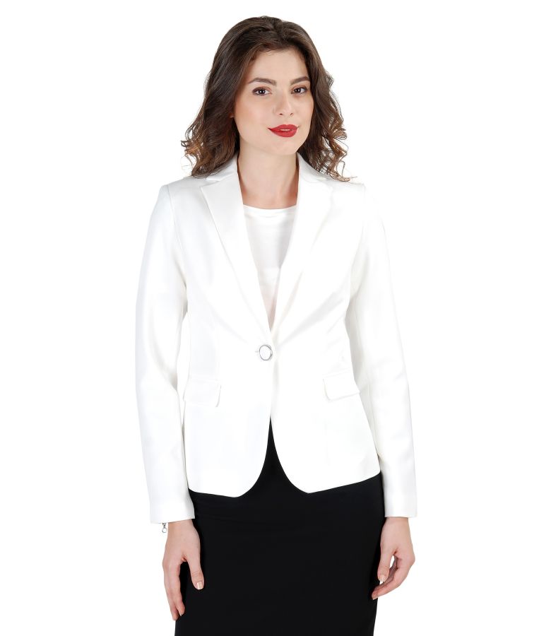 Elastic fabric office jacket ivory - YOKKO