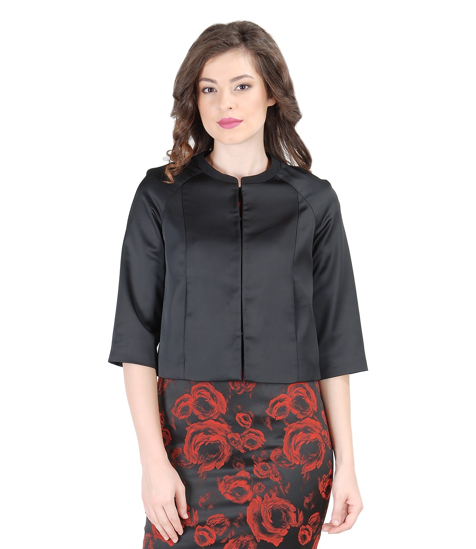 Elastic satin elegant bolero black - YOKKO
