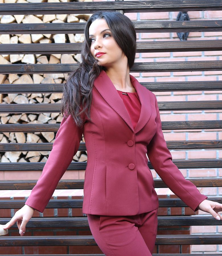 Office elastic fabric jacket with pockets garnet - YOKKO