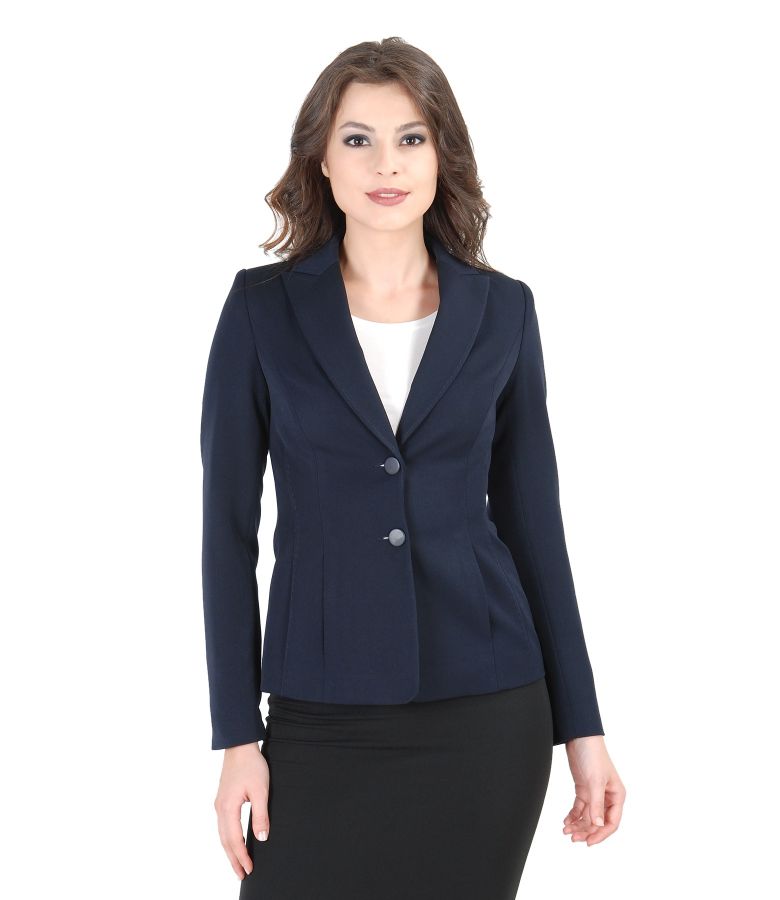 Office elastic fabric jacket with pockets dark blue - YOKKO
