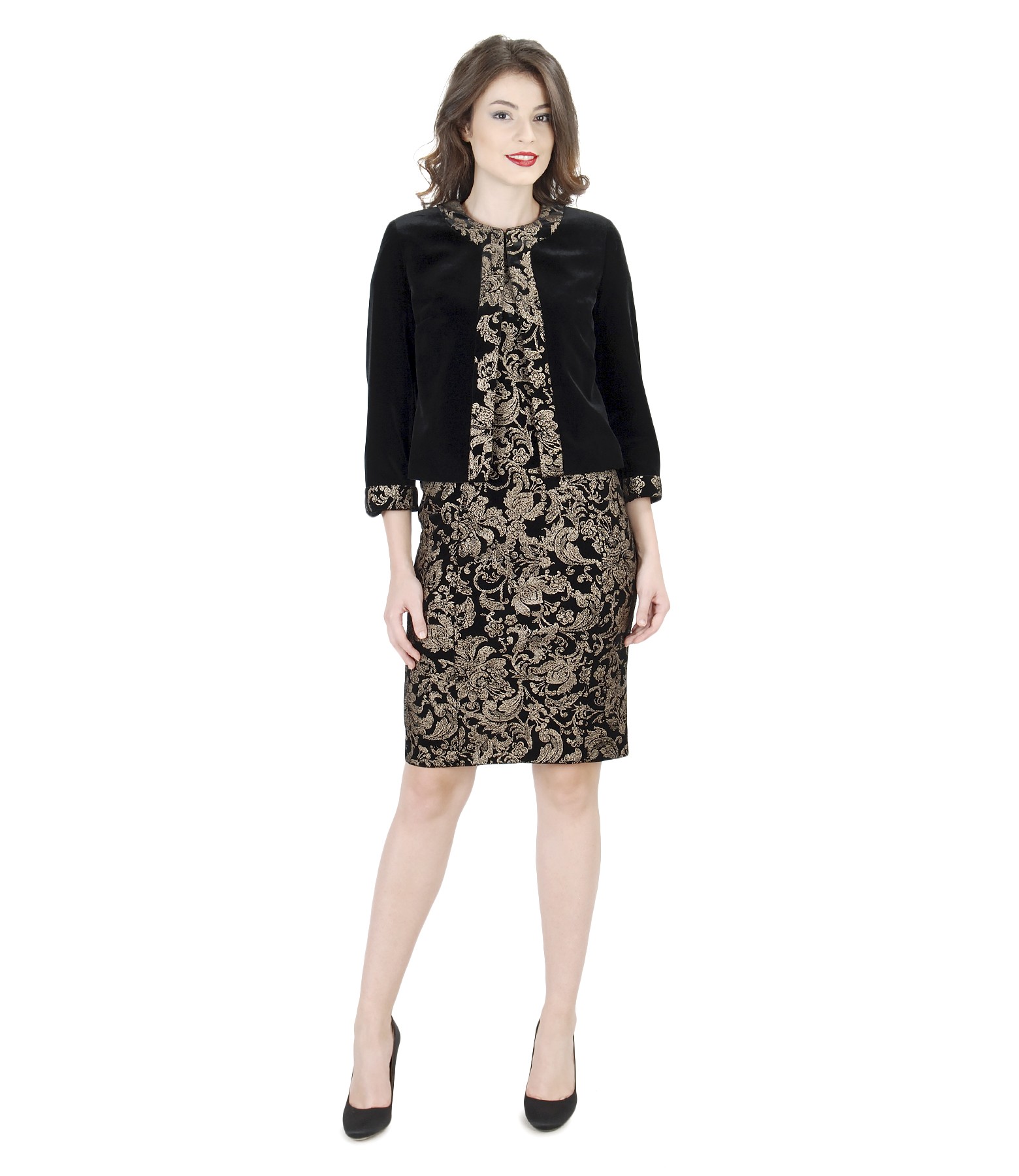 Printed velvet dress with bolero - YOKKO