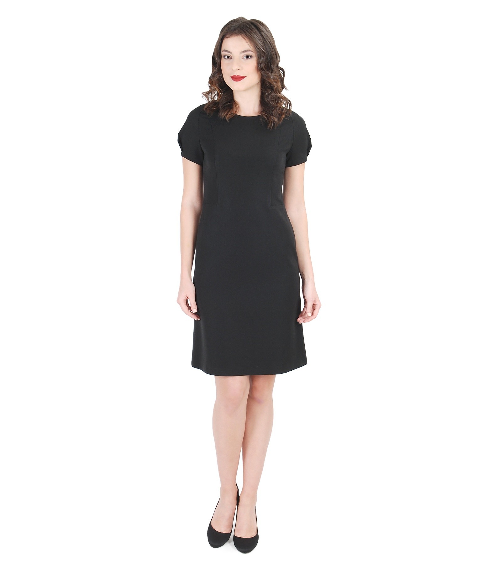 Elastic fabric dress with ply sleeves black - YOKKO