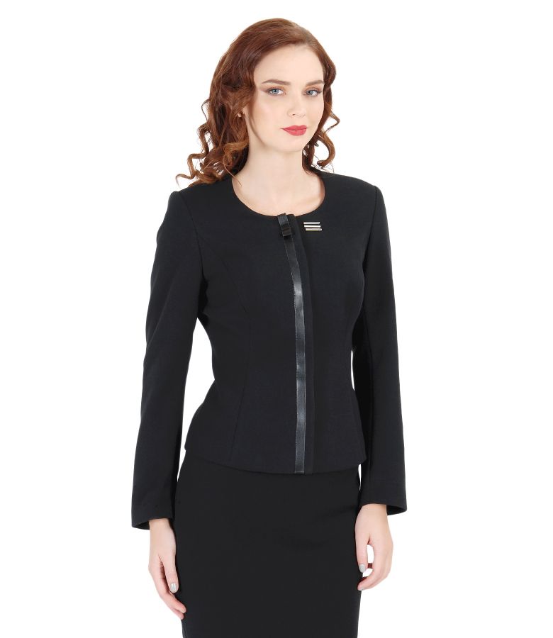Elegant elastic fabric jacket with trim black - YOKKO