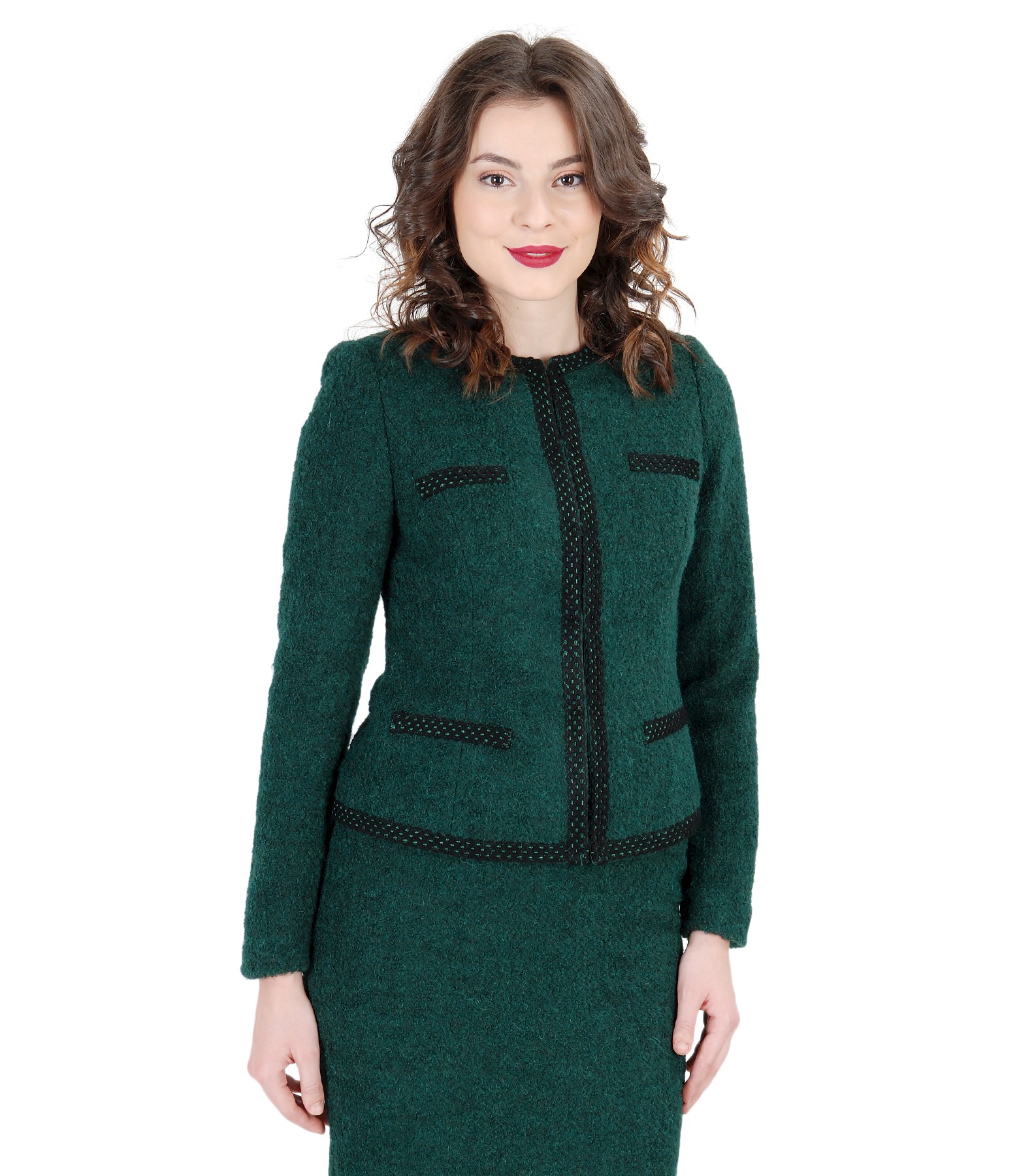 Elegant jacket with wool and alpaca loops green - YOKKO
