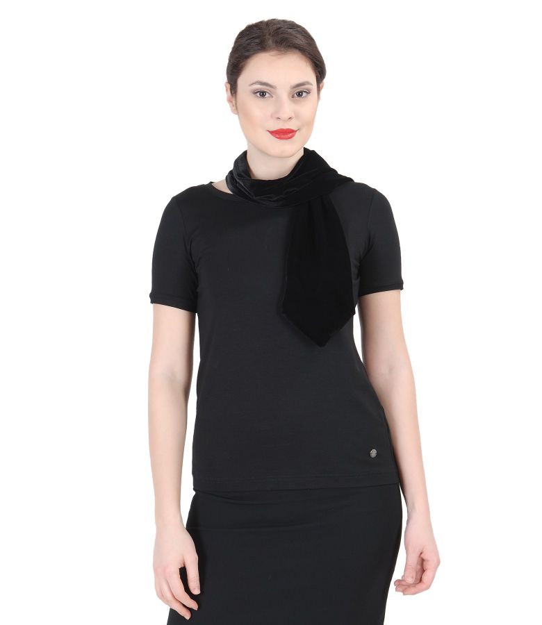 Elastic velvet scarf black - YOKKO