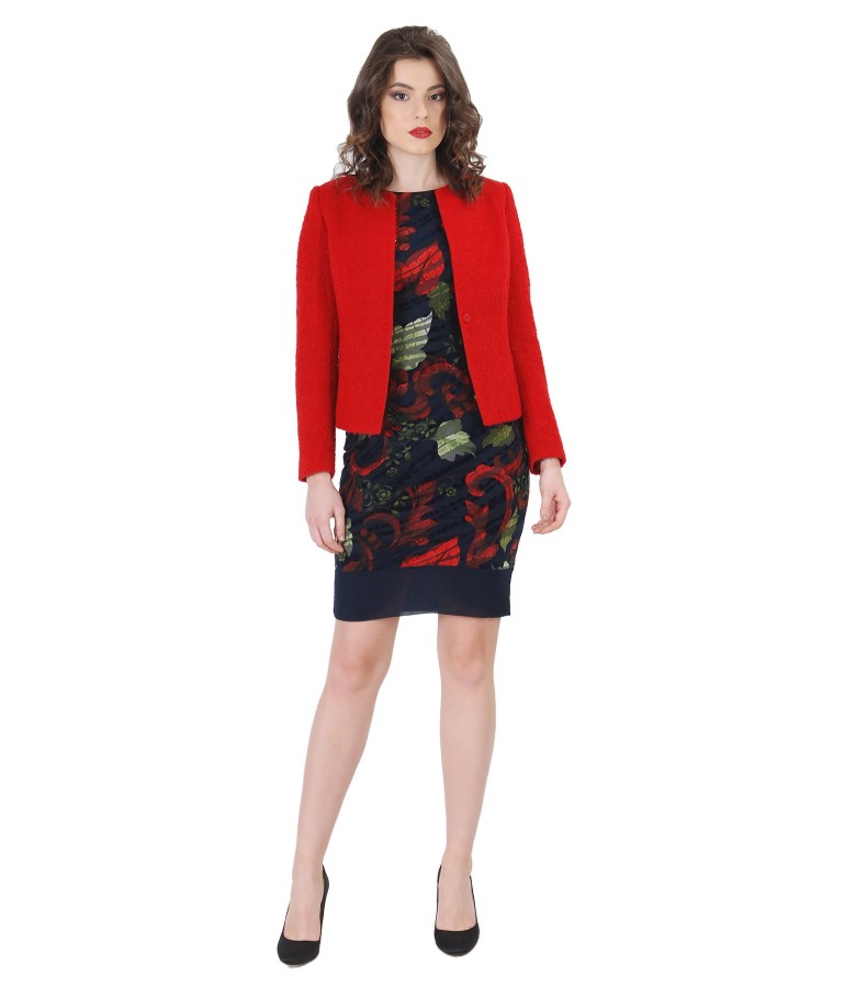 Women outfit with loops jacket and velvet brocade dress - YOKKO