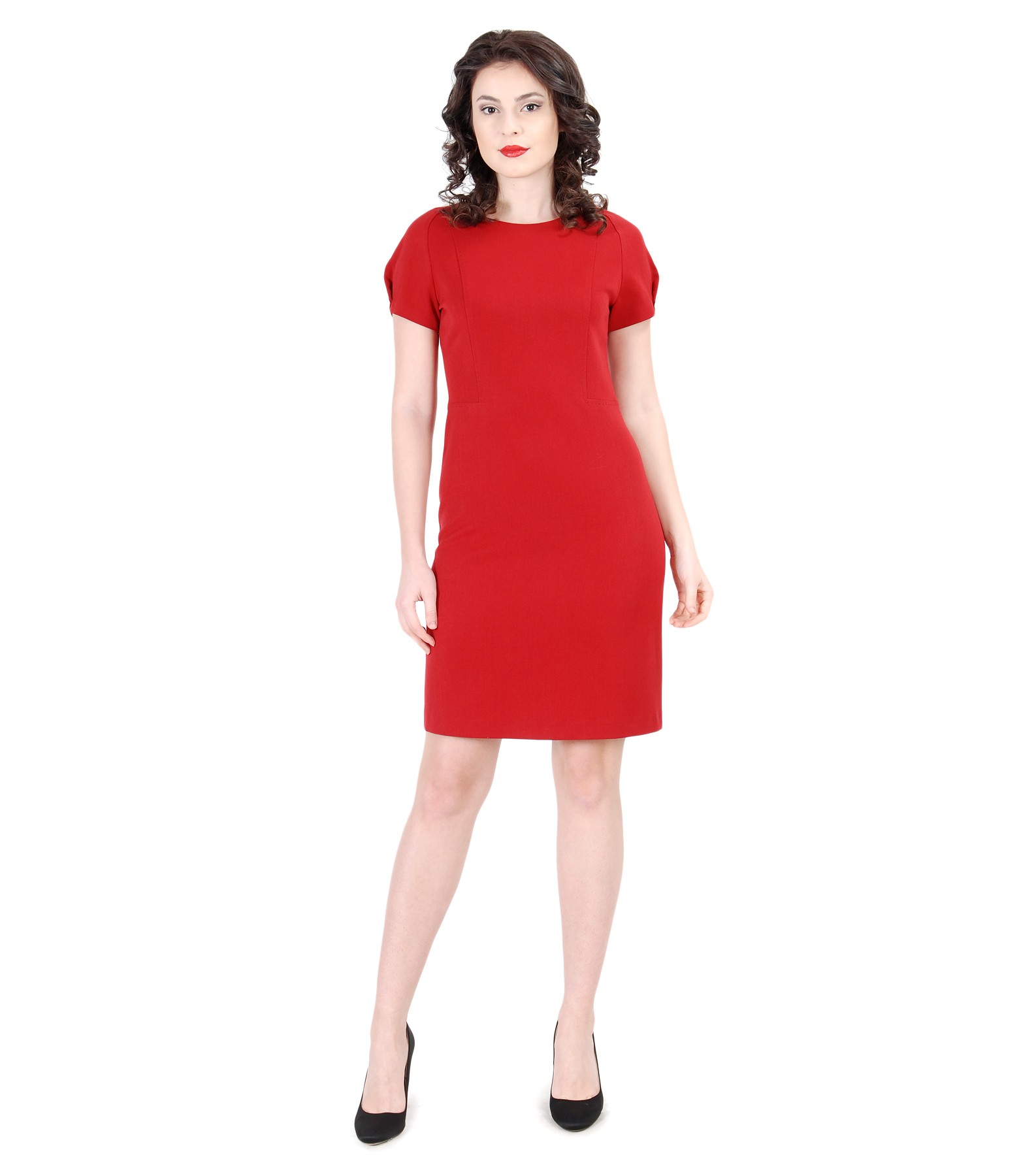 Elastic fabric dress with ply sleeves raspberry red - YOKKO