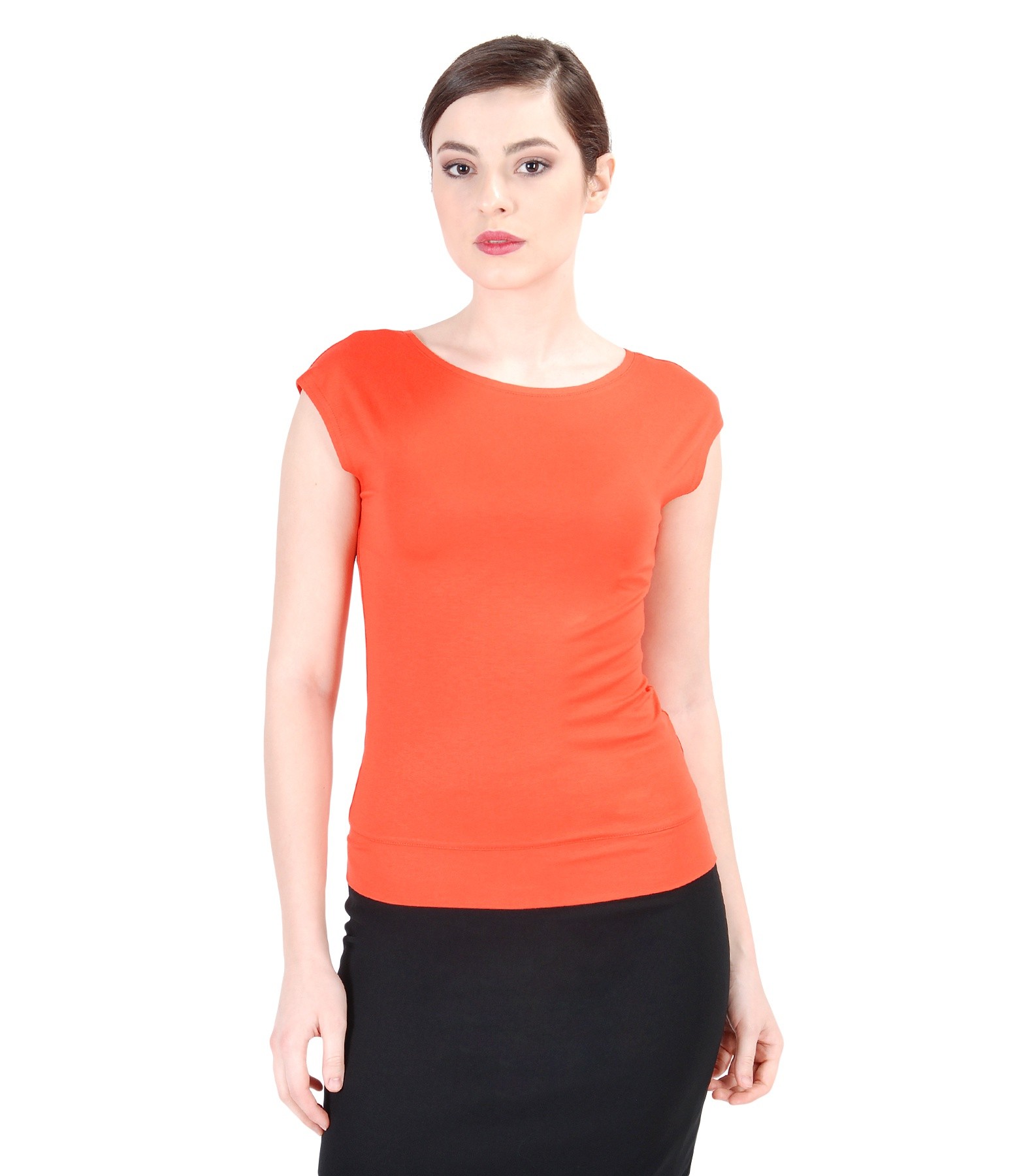 Jersey t-shirt with cap sleeves orange - YOKKO