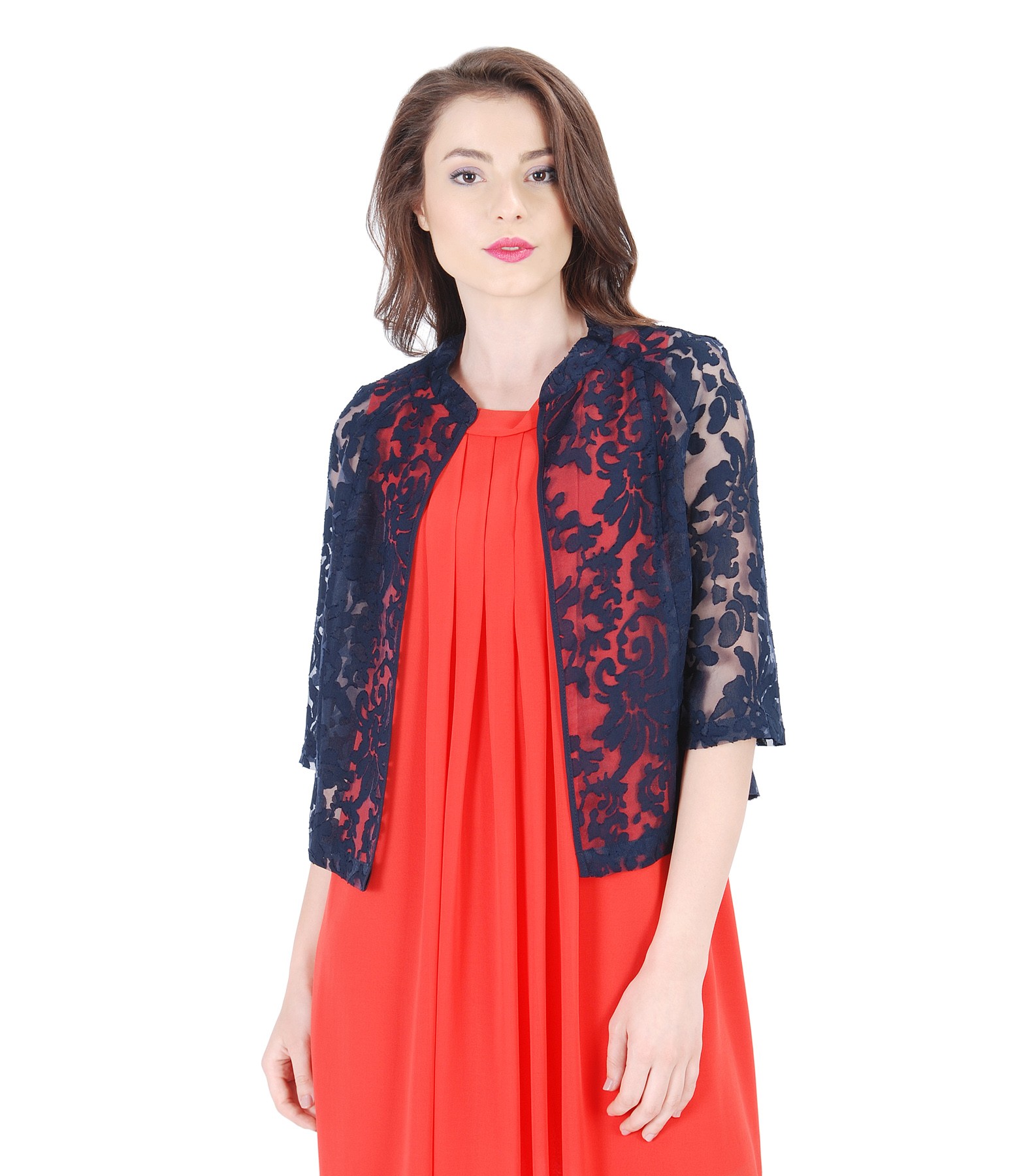 Elegant brocade organza bolero with viscose and flax motifs dark blue ...