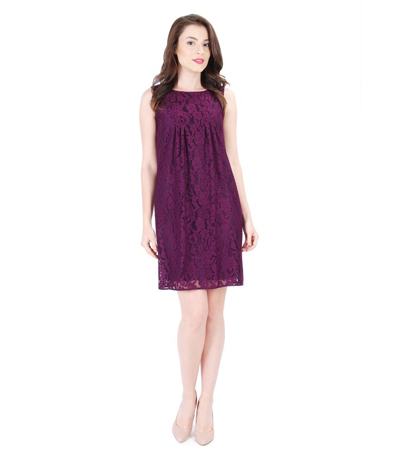 Lace dress with front folds purple - YOKKO