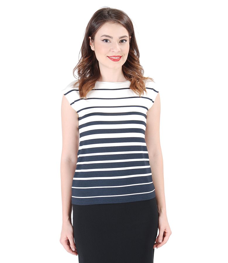 Printed jersey t-shirt with dropped shoulders dark blue-cream - YOKKO