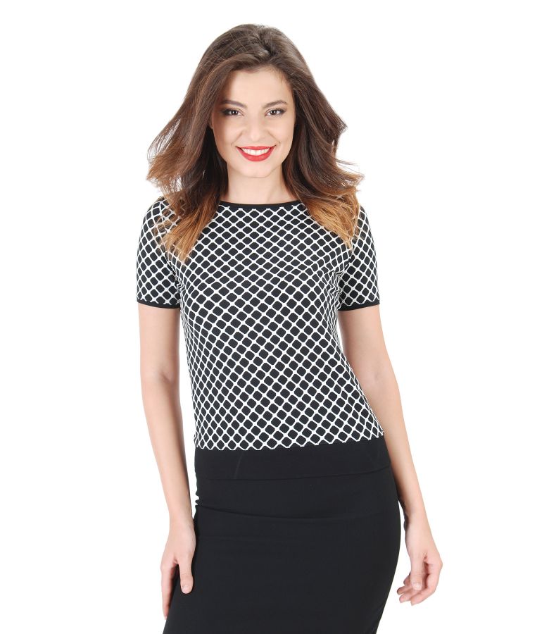 Elastic jersey blouse with embossed print print - YOKKO