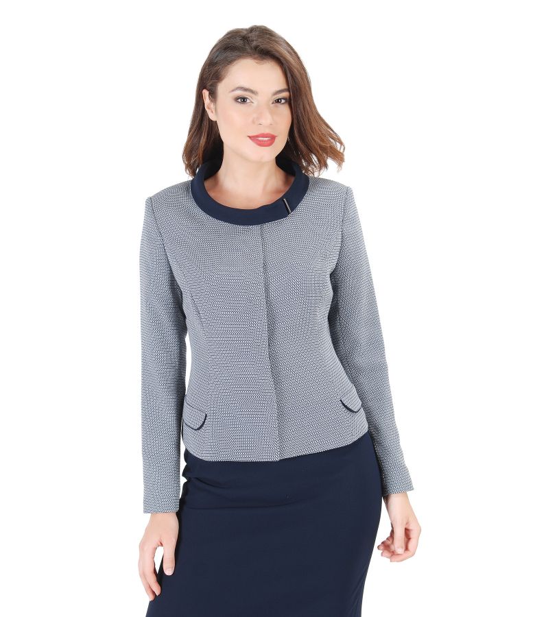 Office jacket with round collar dark blue-white - YOKKO