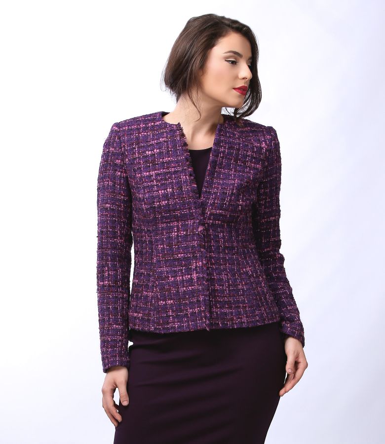 Jacket with multicolor cotton and wool loops purple - YOKKO