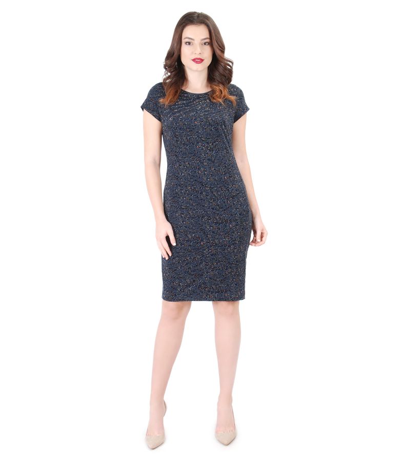 Elegant brocade dress with velvet dark blue - YOKKO