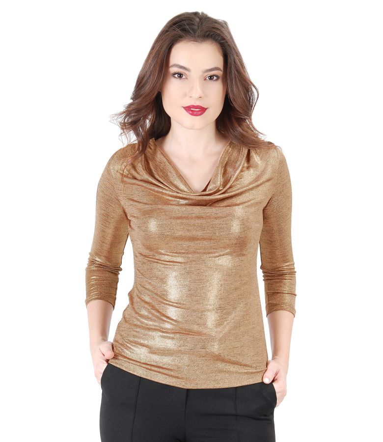 Jersey blouse with folds bronze - YOKKO